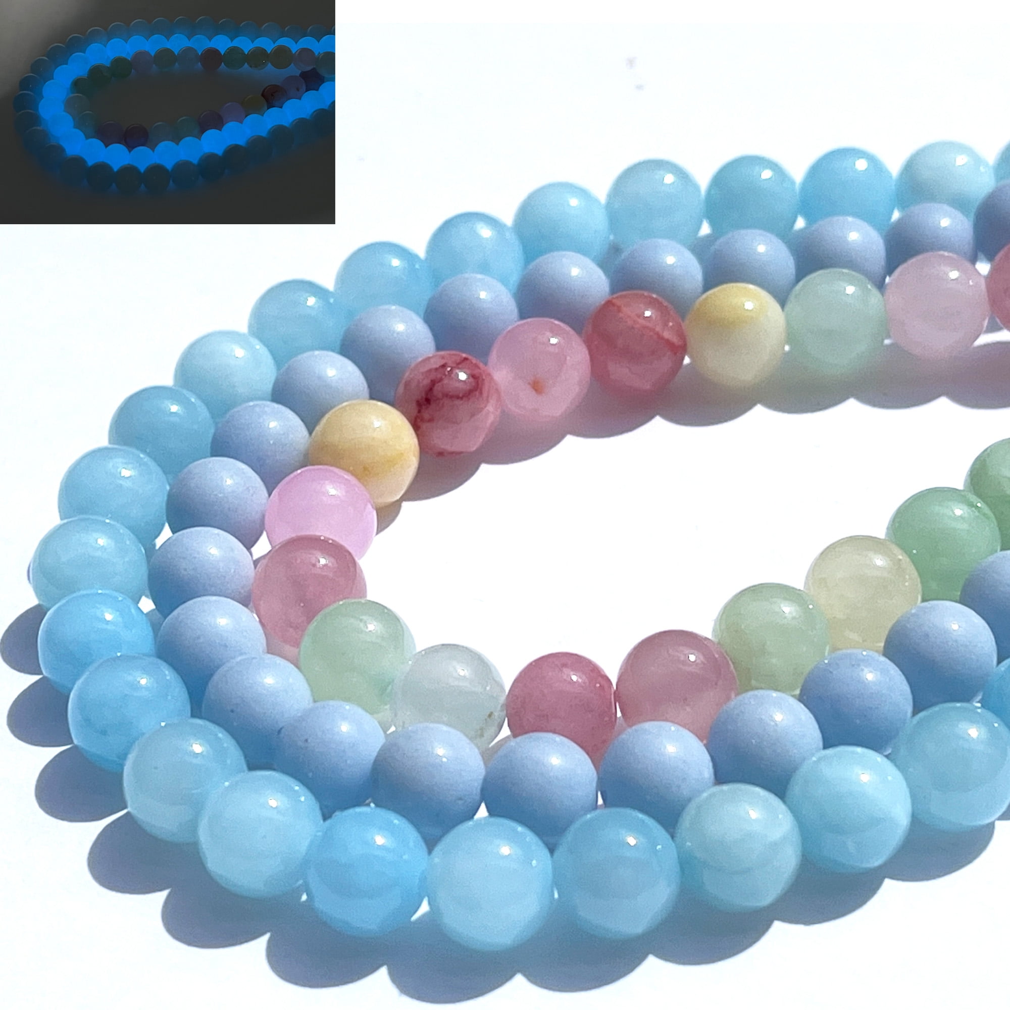 Artsy Crafts 150 Pcs 8mm Natural Stone Beads, Glow in The Dark Solar ...