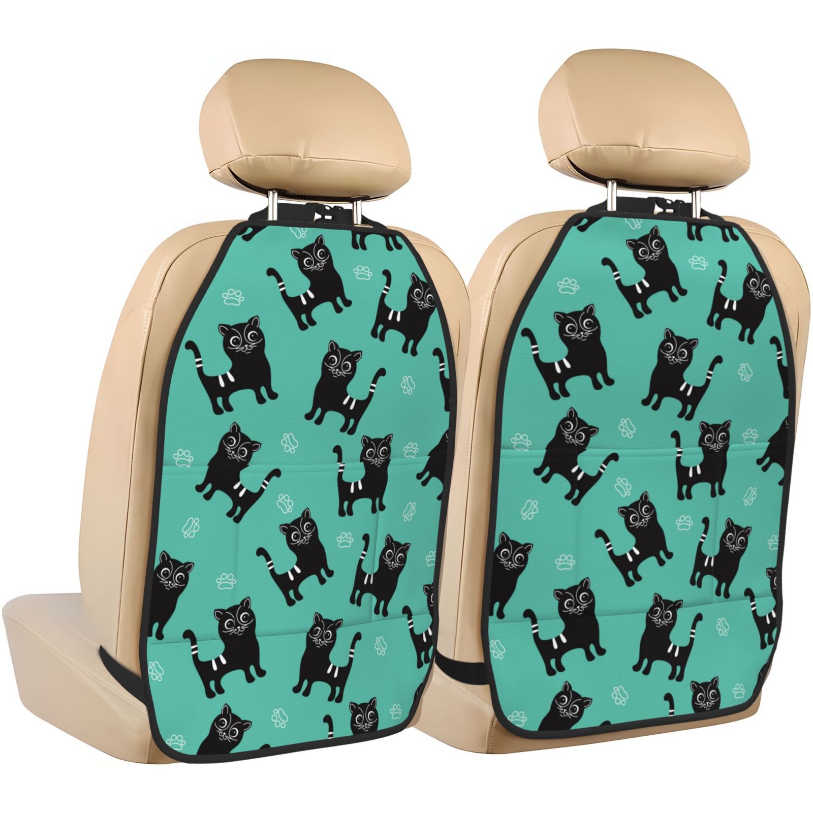 Artsy Cute Cat Black Backseat Car Organizer, 2 Pack Kick Mats Back Seat ...