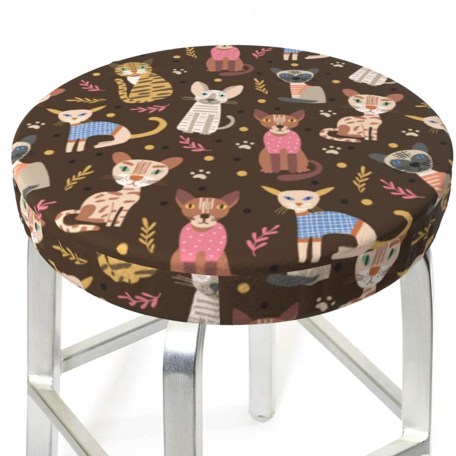 Artsy Cute Painted Cats Bar Stool Covers Round - Washable Round Seat ...