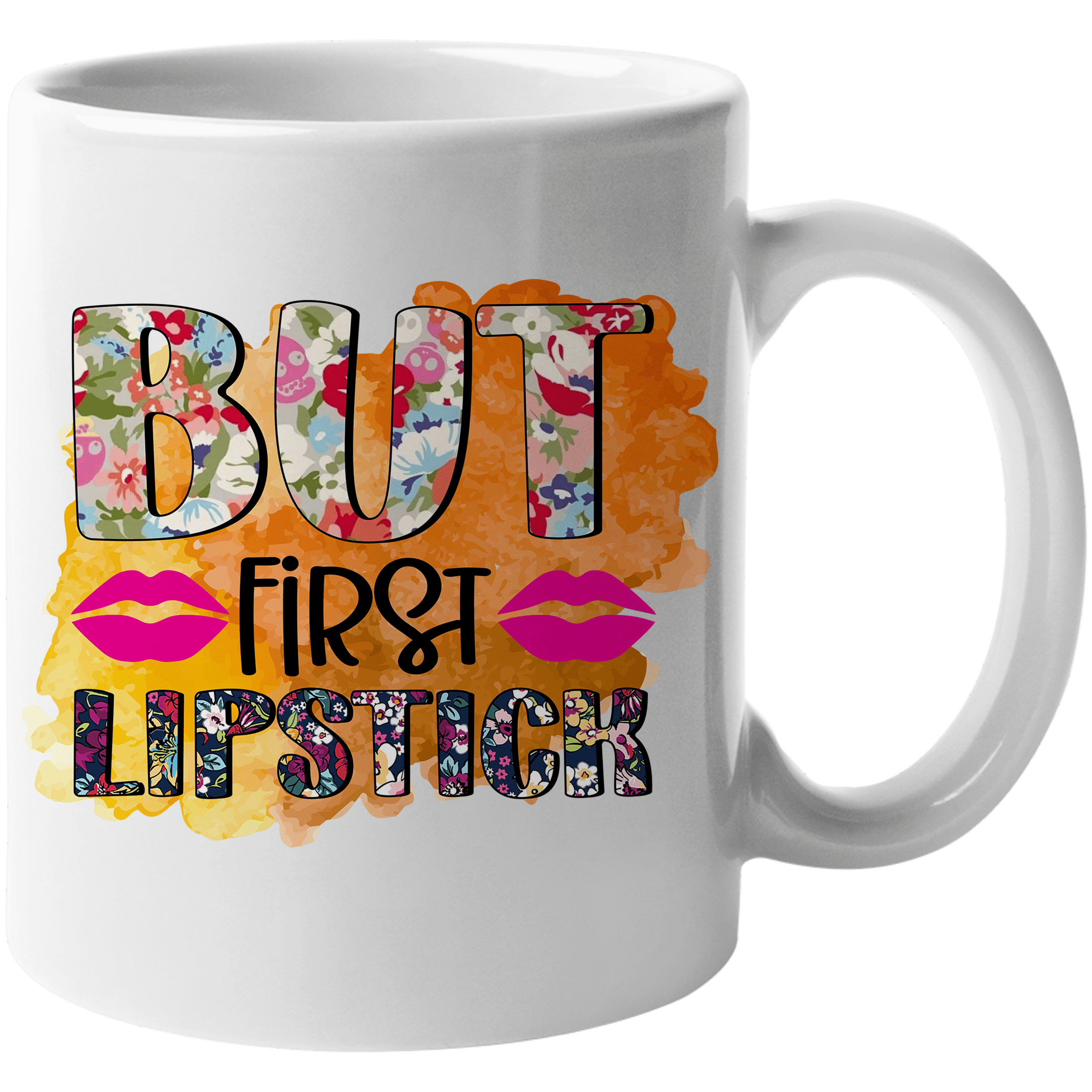 Artsy Floral Watercolor But First Lipstick Quote Text & Graphic Design ...