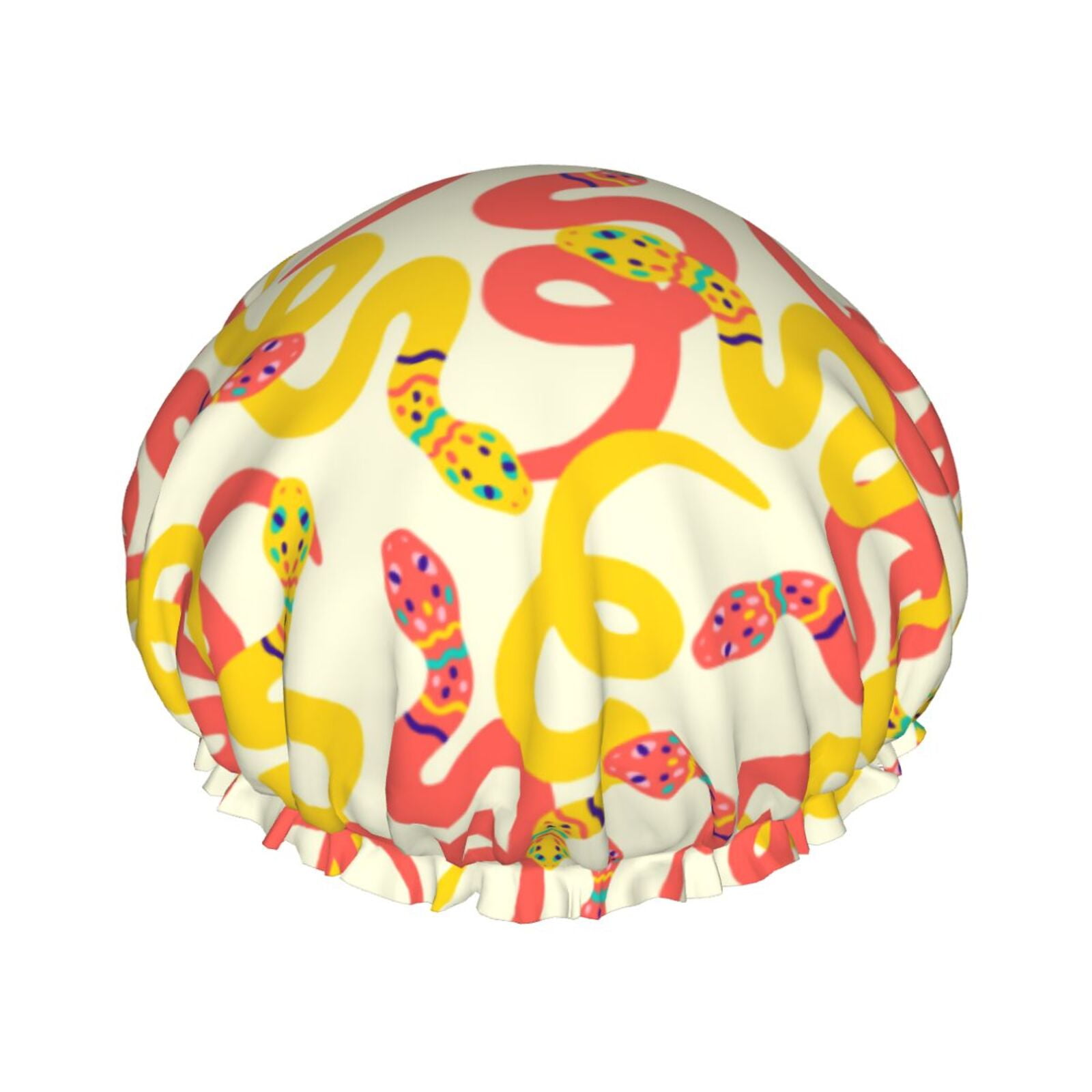 Artsy Painted Snake Red Yellow Shower Cap, Reusable Bath Hair Hat for ...