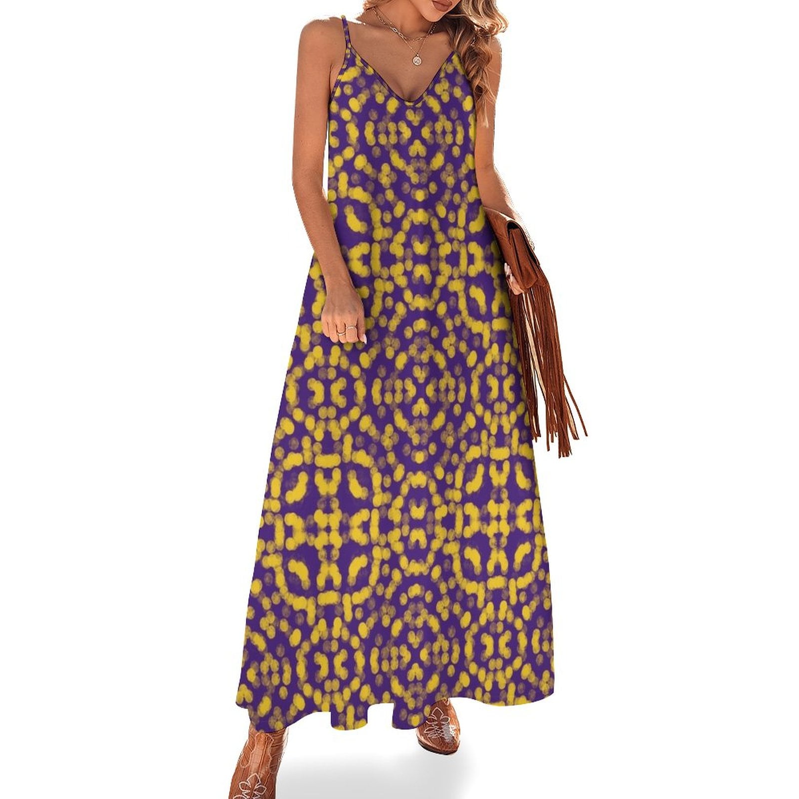 Artsy Purple and Gold Yellow Game dayPattern Sleeveless Dress summer ...