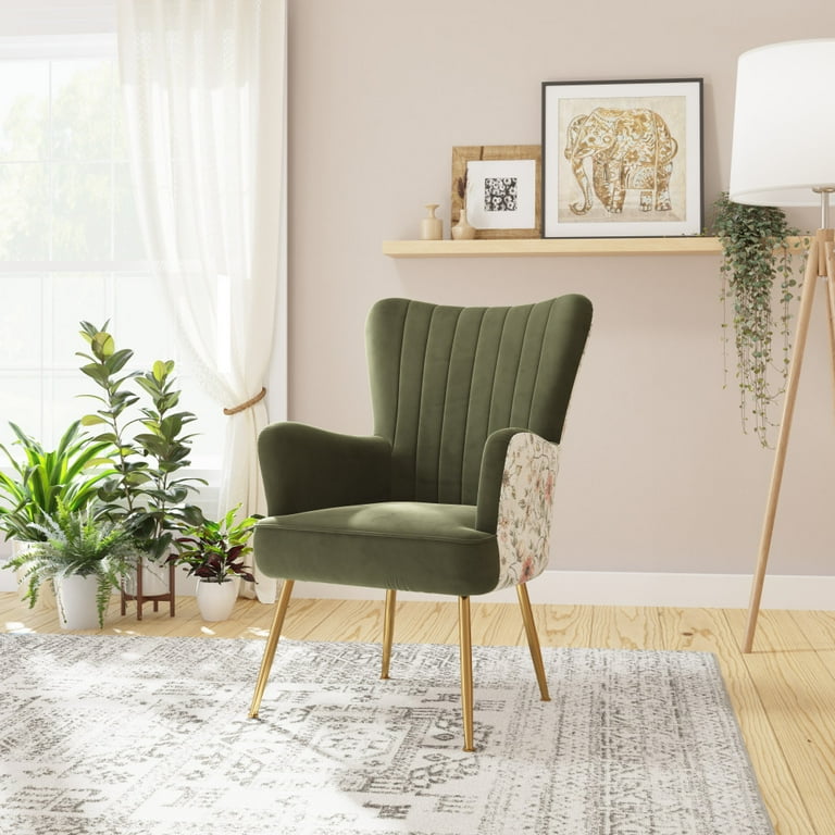 Artum Hill Kara Moss Green with Floral Print 27.4 Wide Upholstered Accent Chair