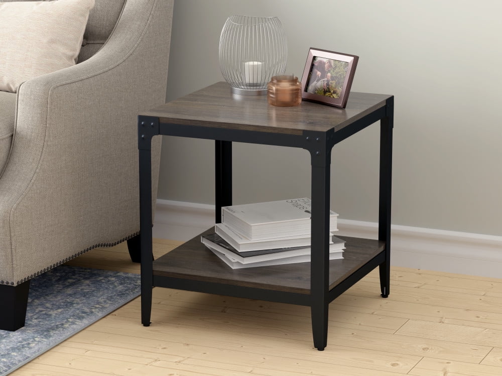 Artum Hill Liam Warm Gray 20" Square End Table with Storage Shelf and ...