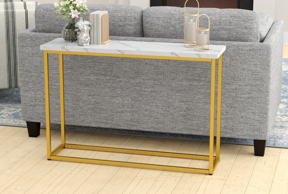 Artum Hill Luna White Marble And Gold 41.5" Rectangle Sofa Table with ...