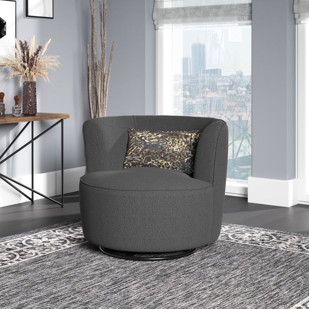 Artum Hill Thea Graphite Gray 36.6" Wide Upholstered Swivel Glider ...