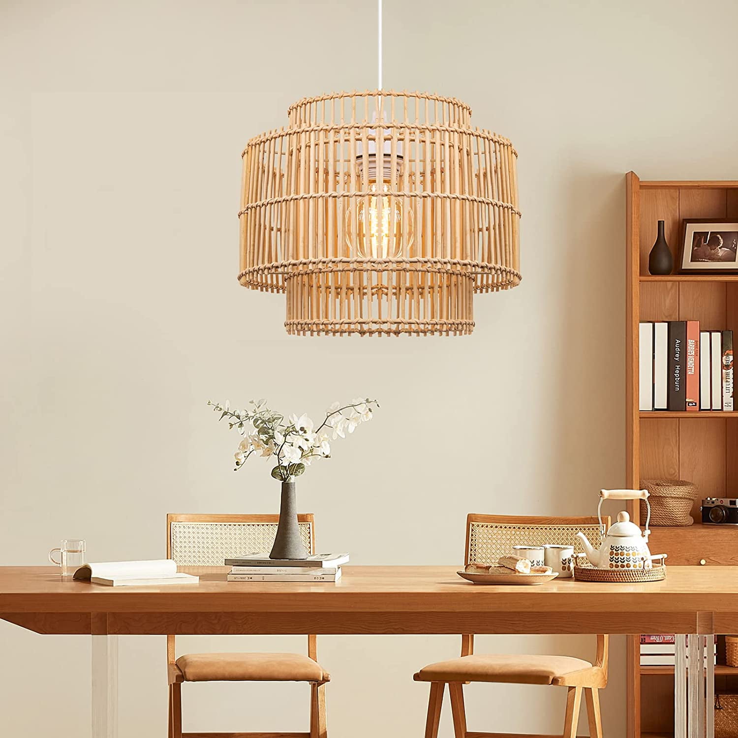 Arturesthome 1 Light Boho Beach Woven Rattan Pendant Lights Handwoven ...