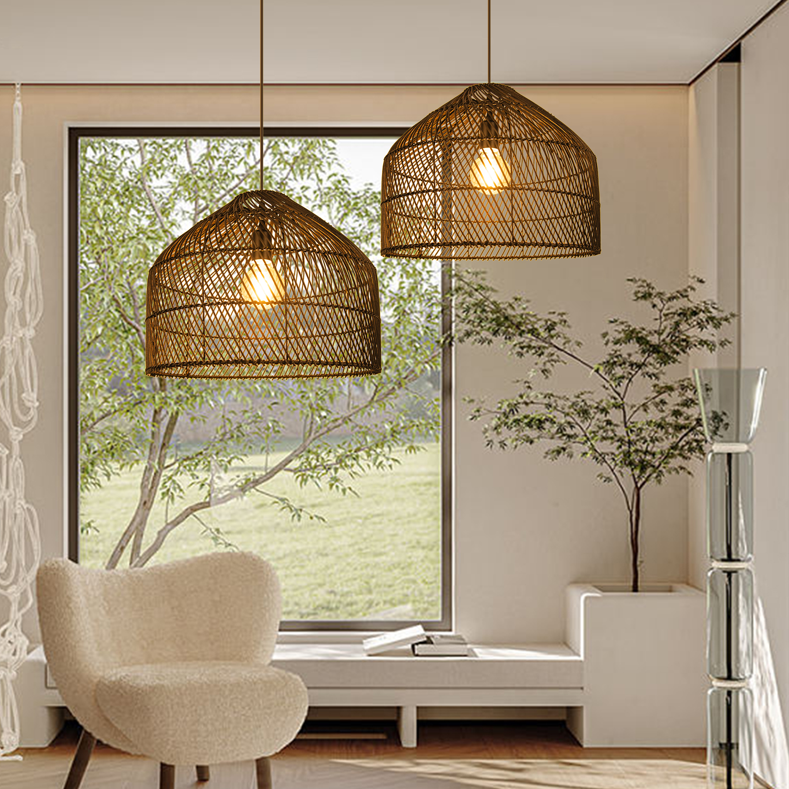 Arturesthome 1-Light Rattan Pendant Light Woven Chandelier Farmhouse ...