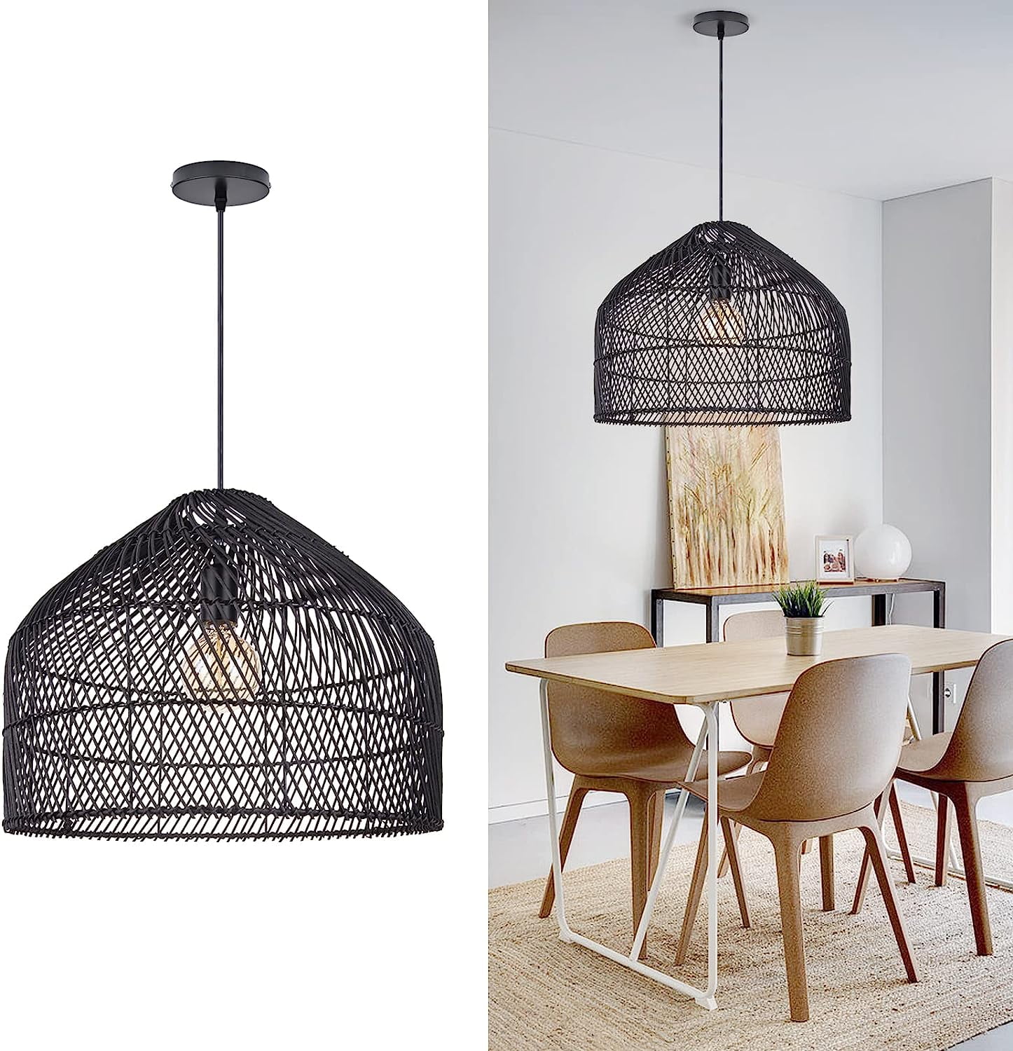 Arturesthome Black Rattan Pendant Lights Lampshade Wicker Hanging Light ...