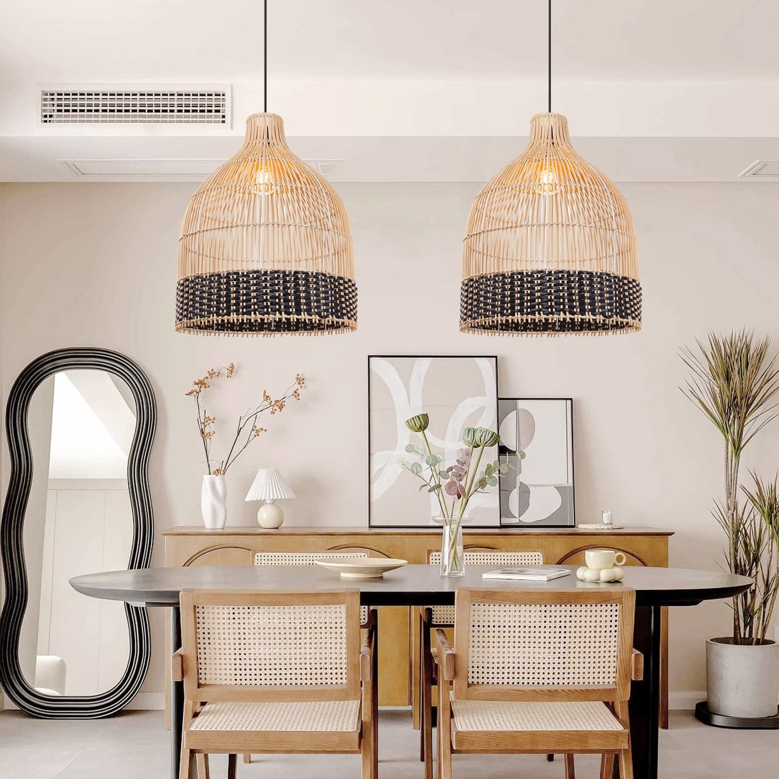 Arturesthome Black Rattan Woven Pendant Lampshade Hanging Light Fixture ...