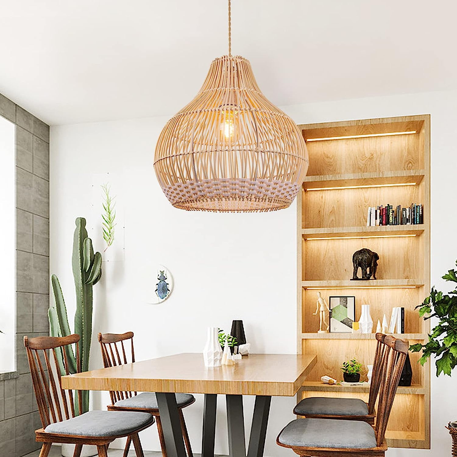 Arturesthome Coastal Rattan Pendant Light Round Lamp Wicker Chandelier ...