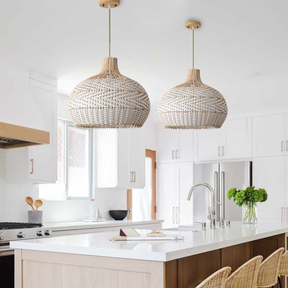 Arturesthome Elegant White Rattan Kitchen Island Pendant Light Shade ...