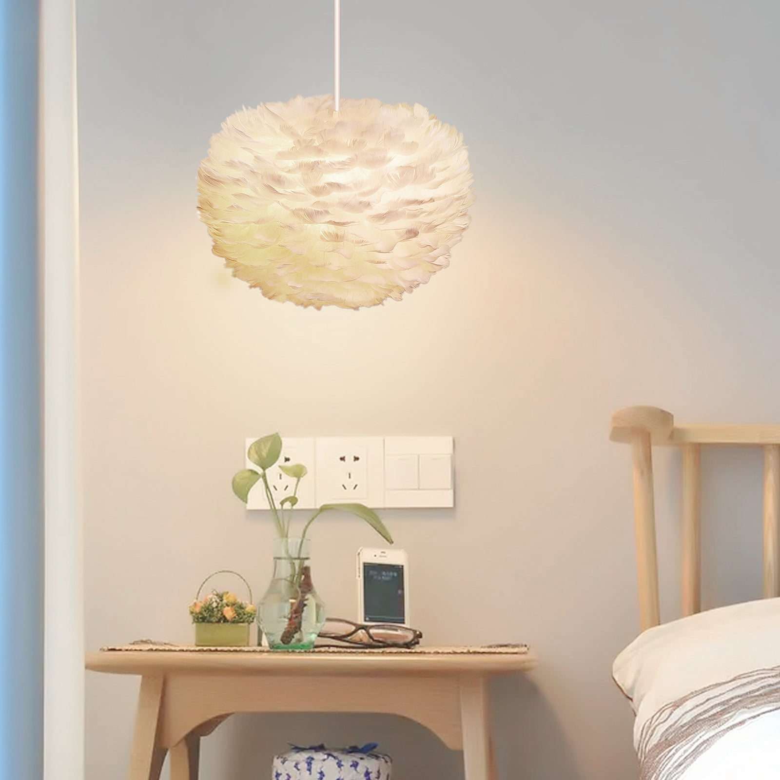 Arturesthome Feather Pendant Light Romantic Home Decor White Lampshade ...
