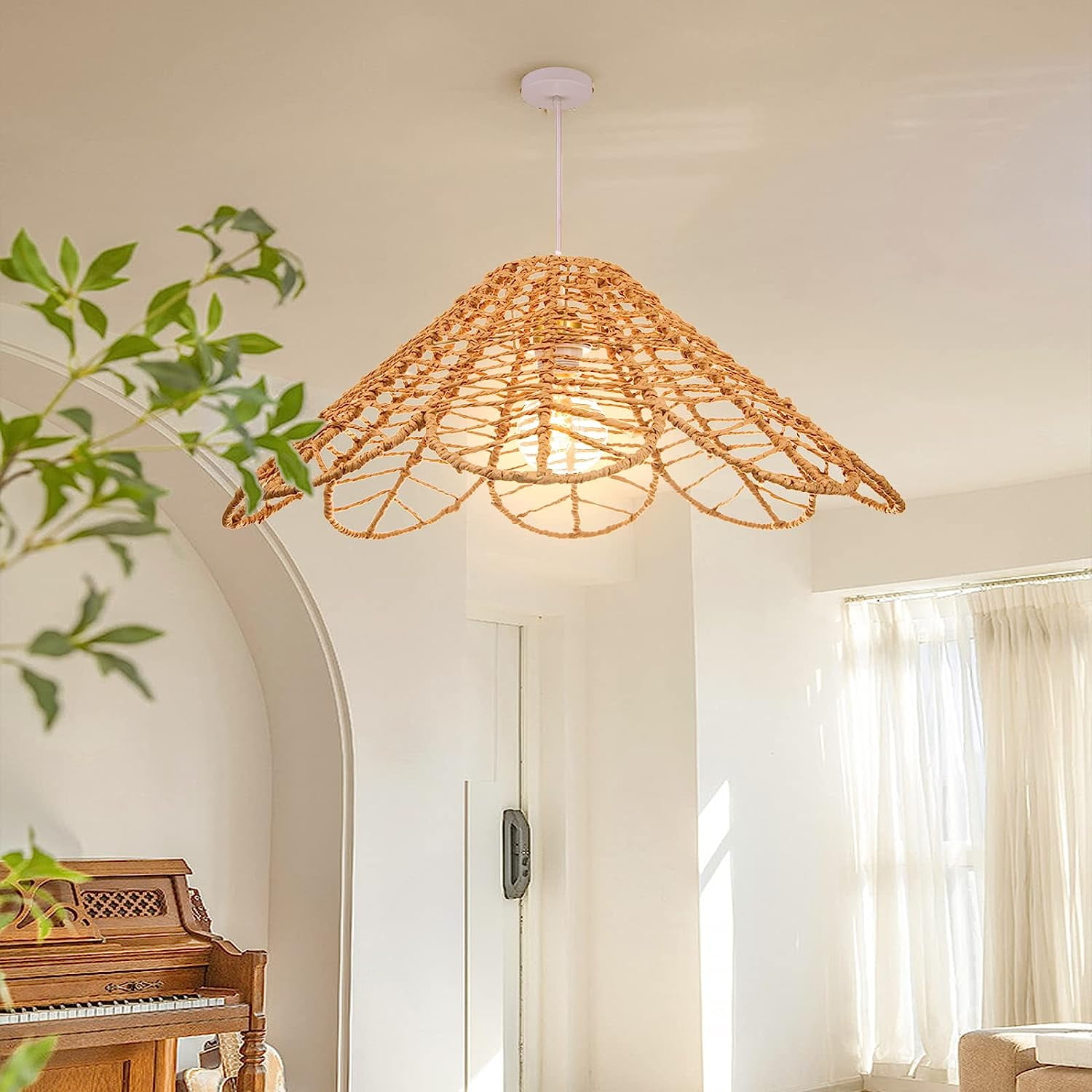 Arturesthome Flower Shaped Rattan Pendant Light Fixtures Natural ...