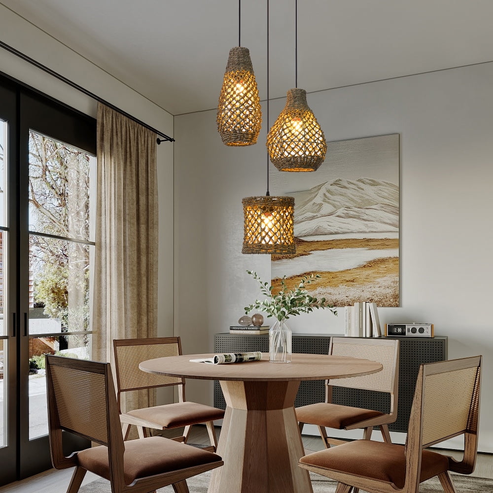 Arturesthome Hand-Woven Boho Chandelier Rattan Pendant Light Shades for ...