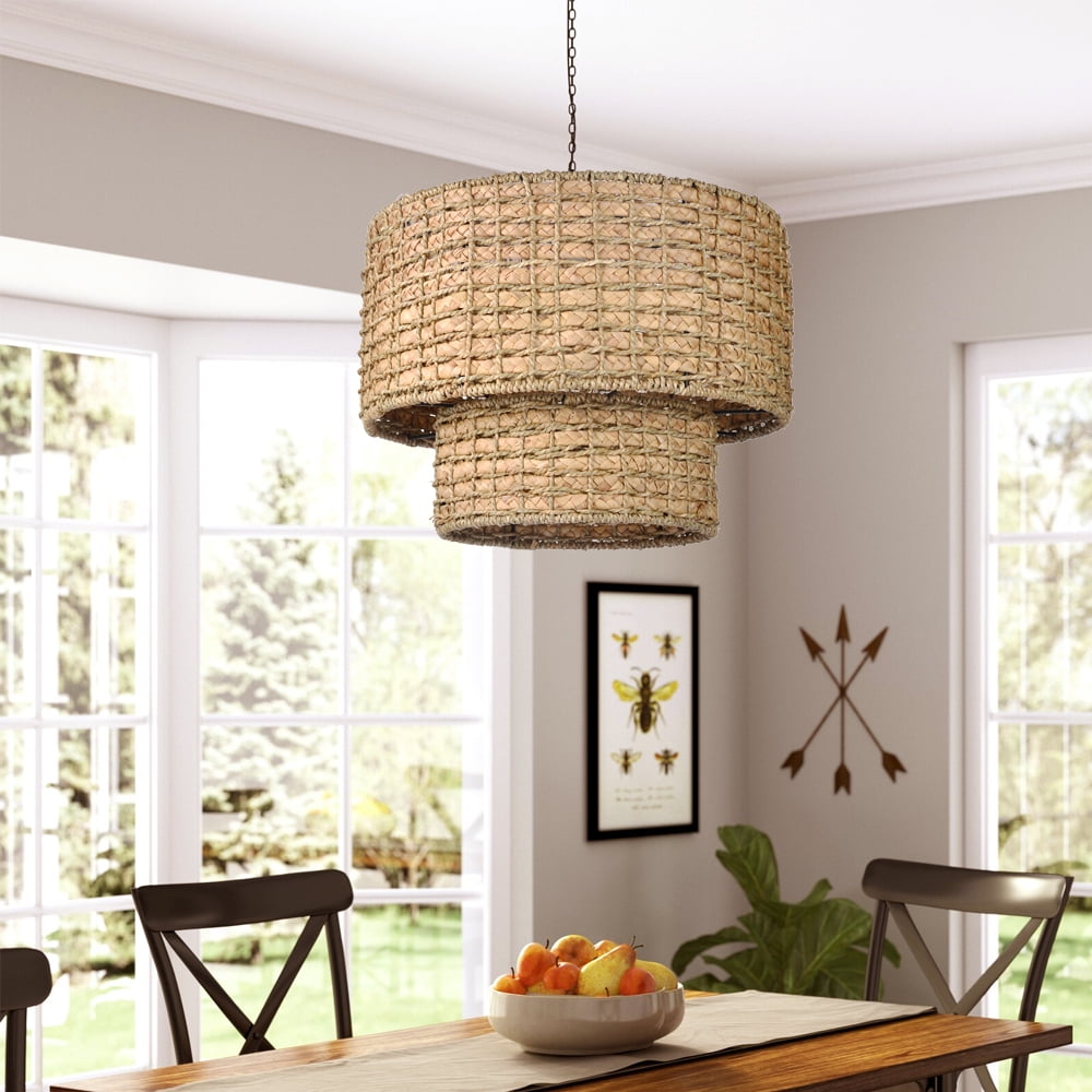 Arturesthome Hand Woven Rattan Drum Pendant Light, Tiered Bohemian ...