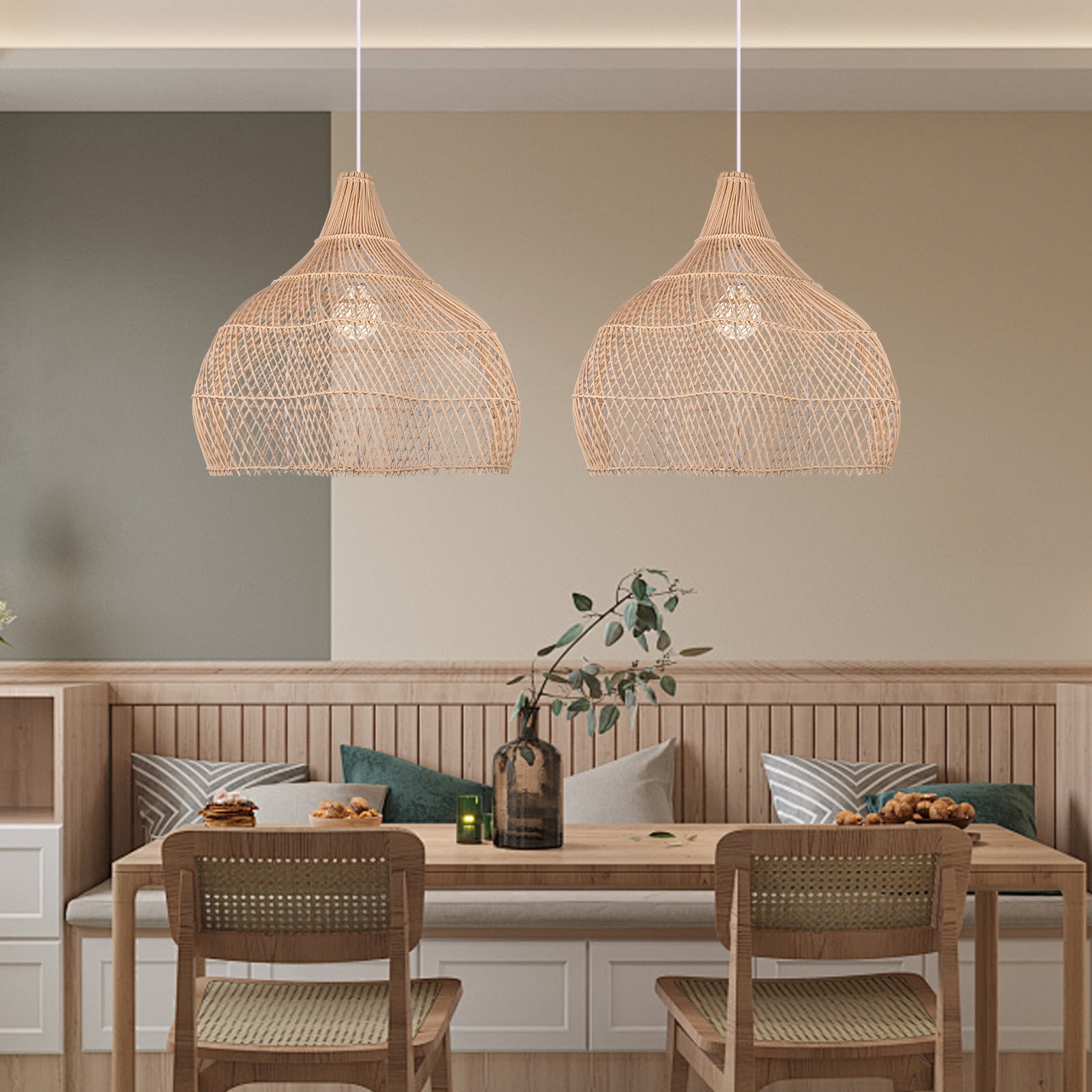 arturesthome Rattan Pendant Light, Hand-woven Wicker Chandelier, 60 ...