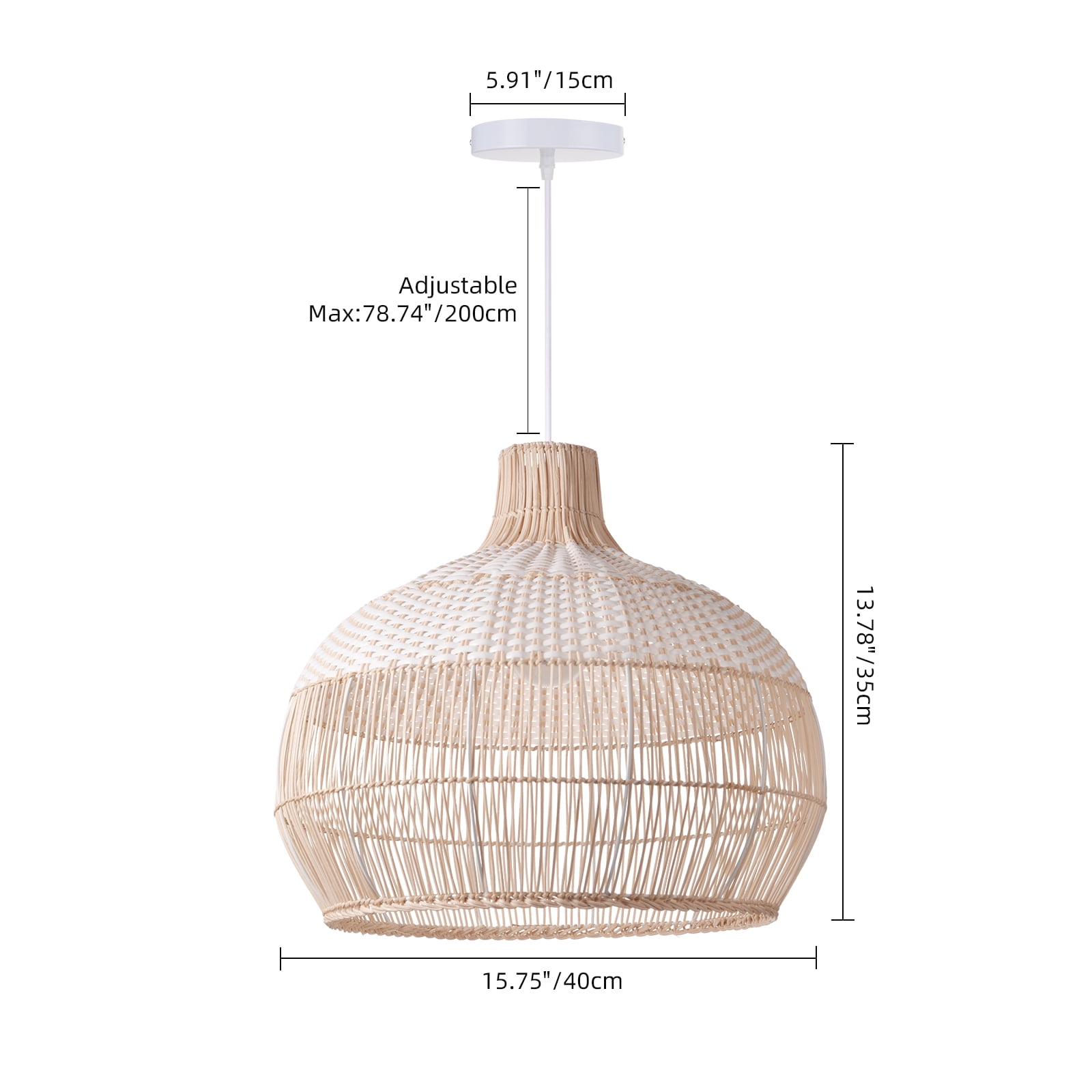 Arturesthome Rattan Pendant Light Fixture Hand-Woven White Wicker ...