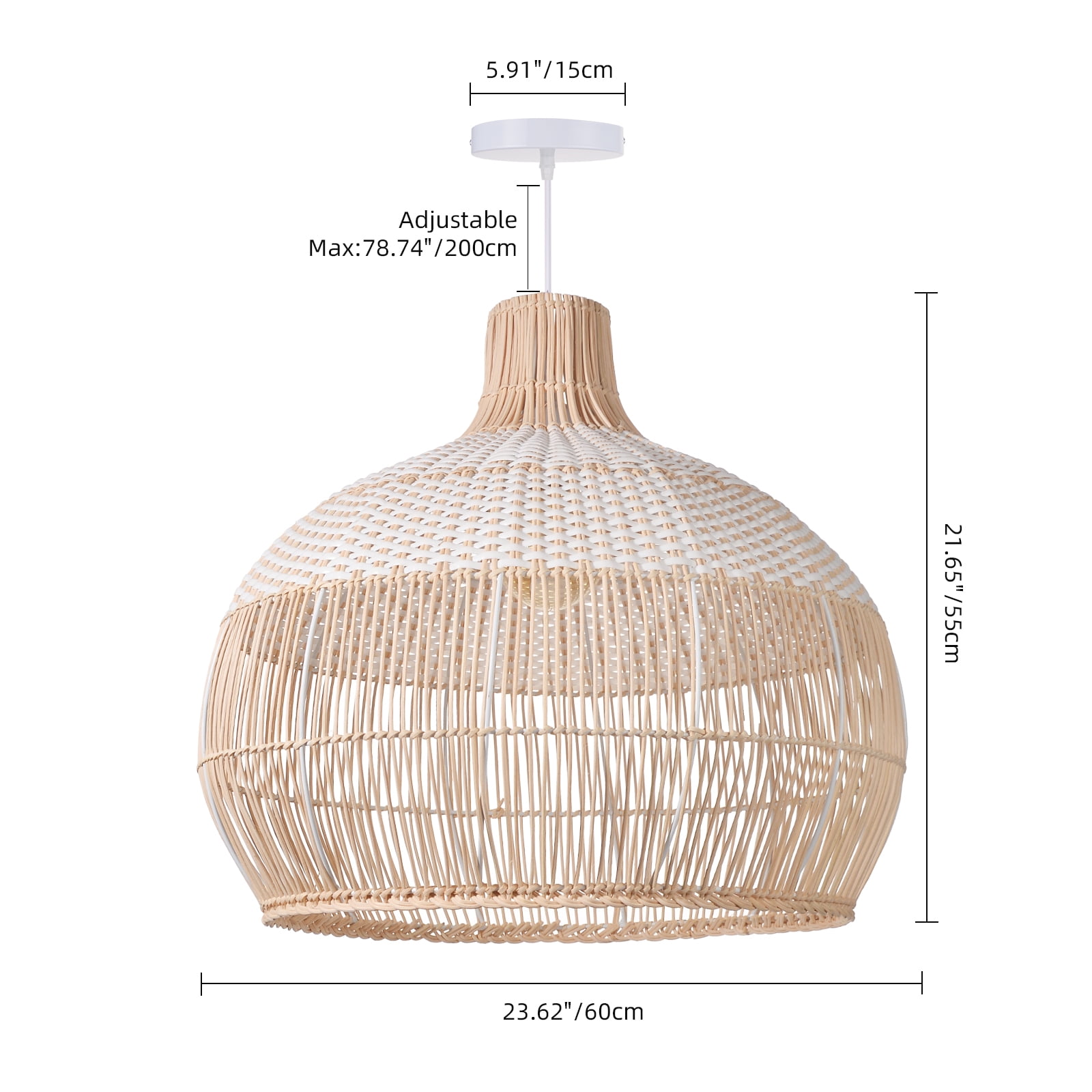 Arturesthome Rattan Pendant Light Fixture Hand-Woven White Wicker ...