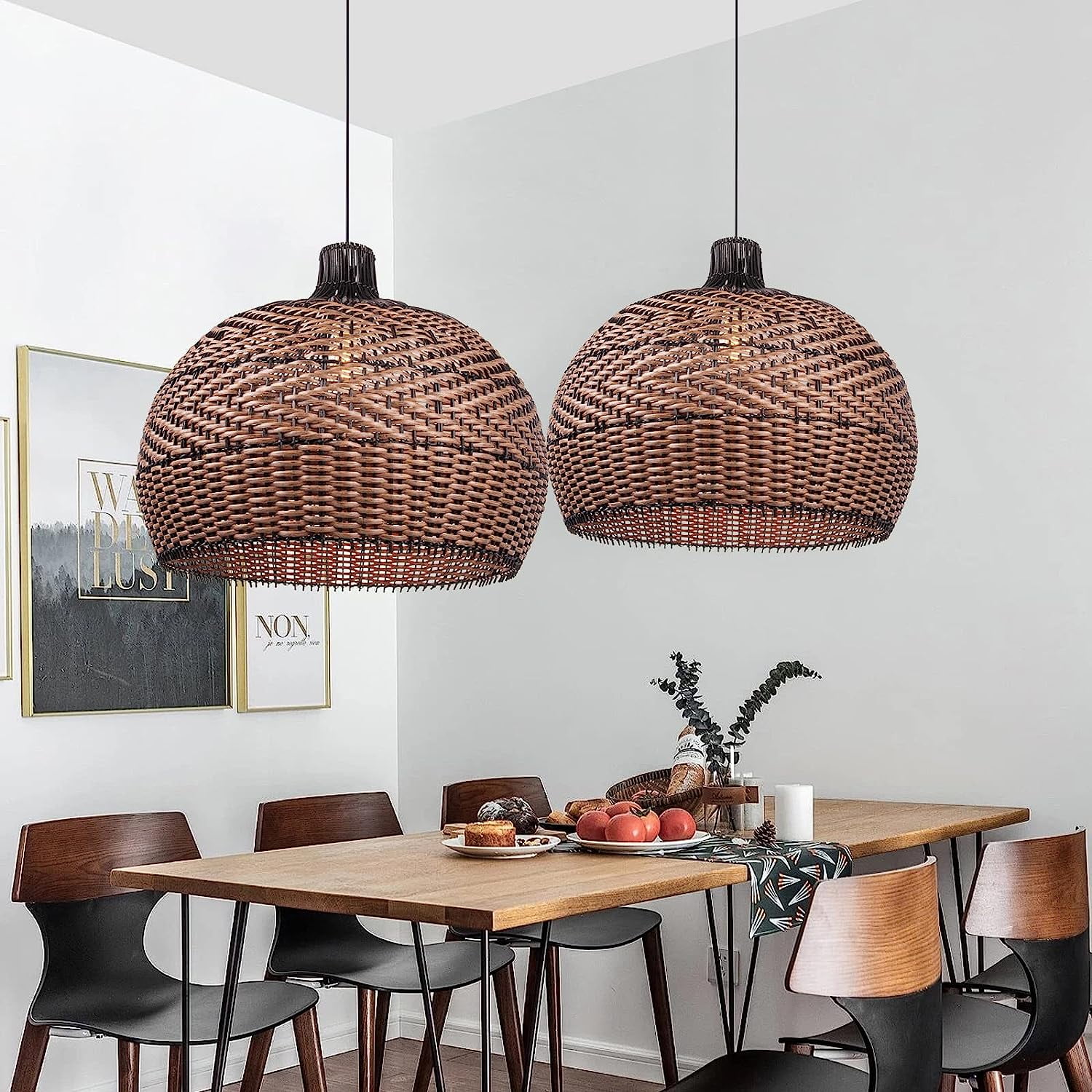 Arturesthome Rattan Pendant Light Fixtures for Kitchen Island, Wicker ...