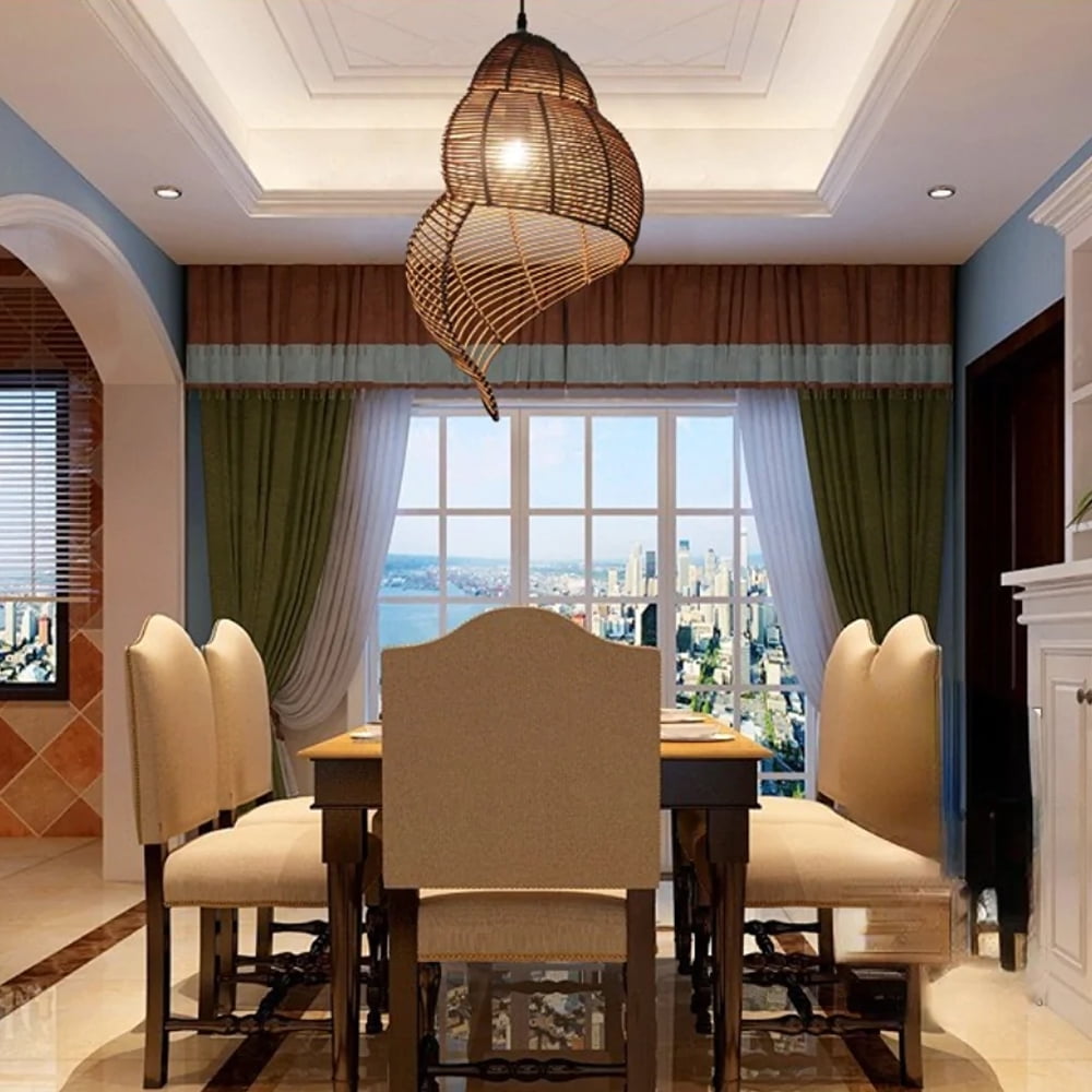 Arturesthome Retro Rattan Wave Shade Pendant Light Wicker Lampshade ...