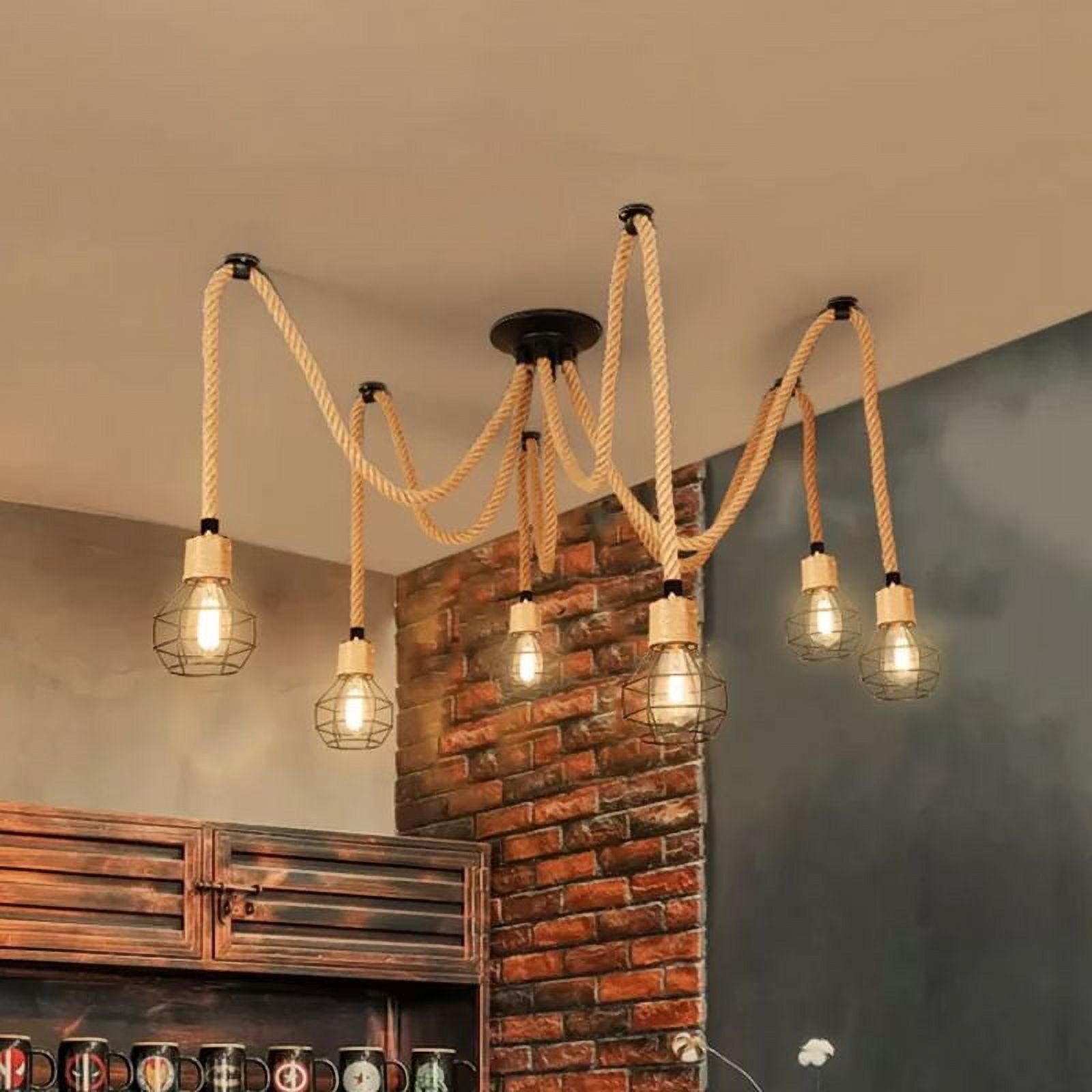 Arturesthome Spherical Cage Rope 6-Lights Brown Pendant Lighting ...