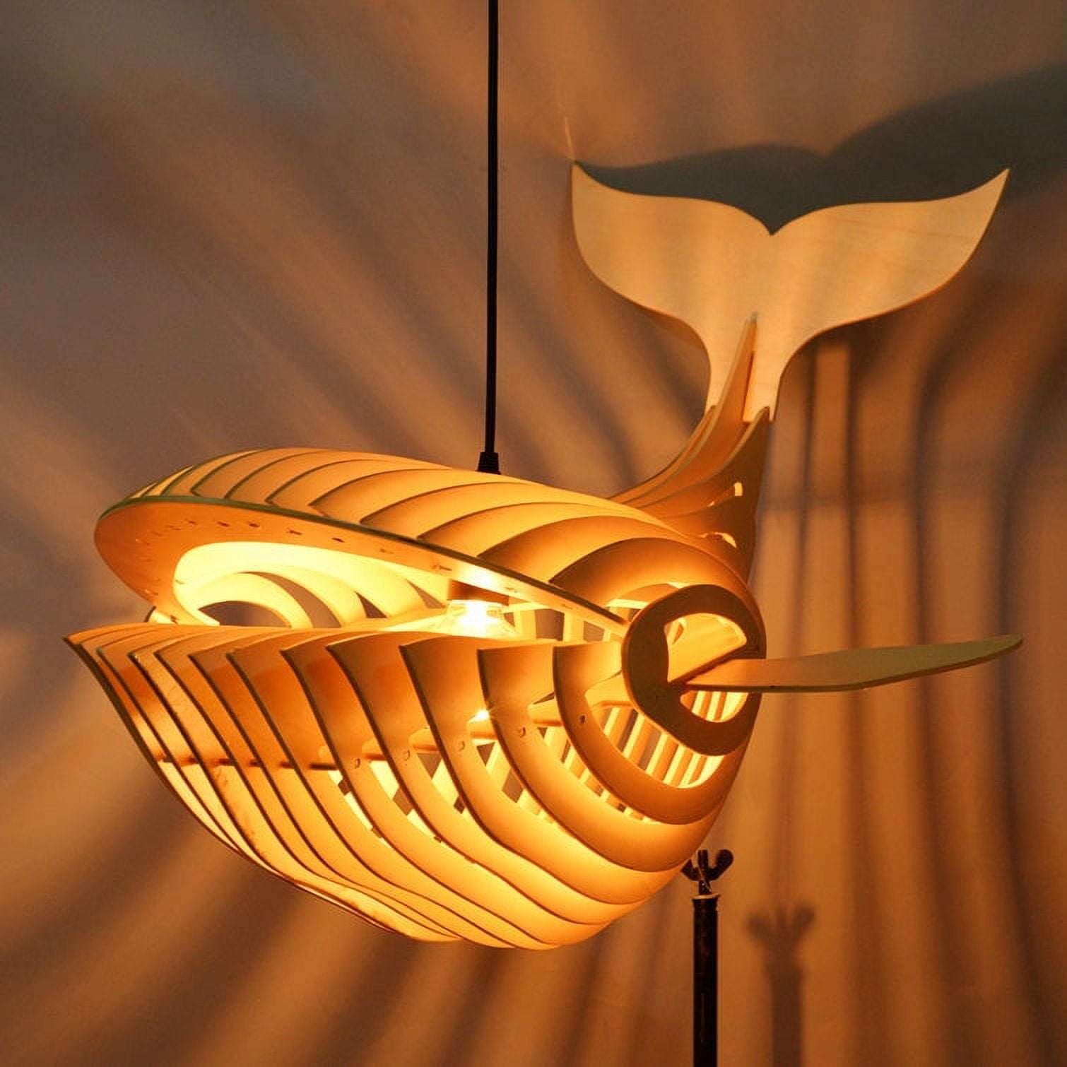 Arturesthome Nautical Ceiling Whale Wood Hanging Light, Coastal Fixture ...