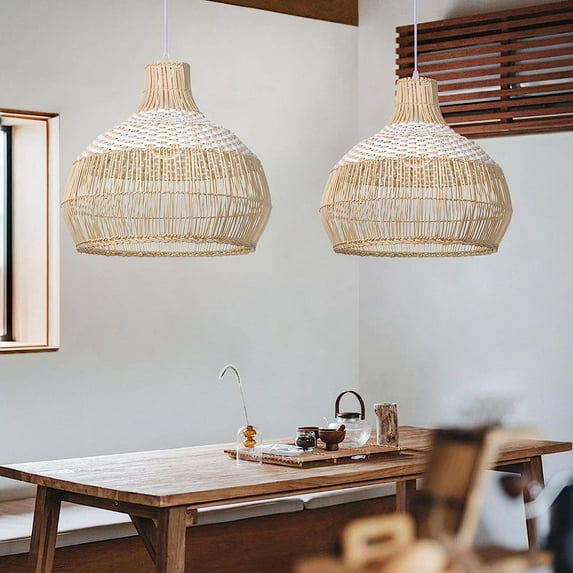 arturesthome White Rattan Pendant Light, Wicker Hanging Ceiling Light, Handmade Woven Lampshade ...