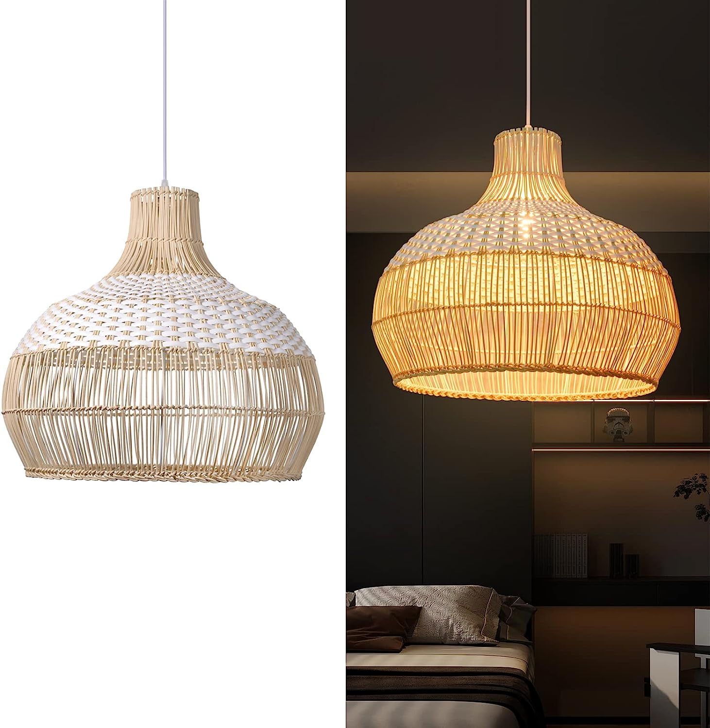 arturesthome White Rattan Pendant Light, Handmade Woven Ceiling ...