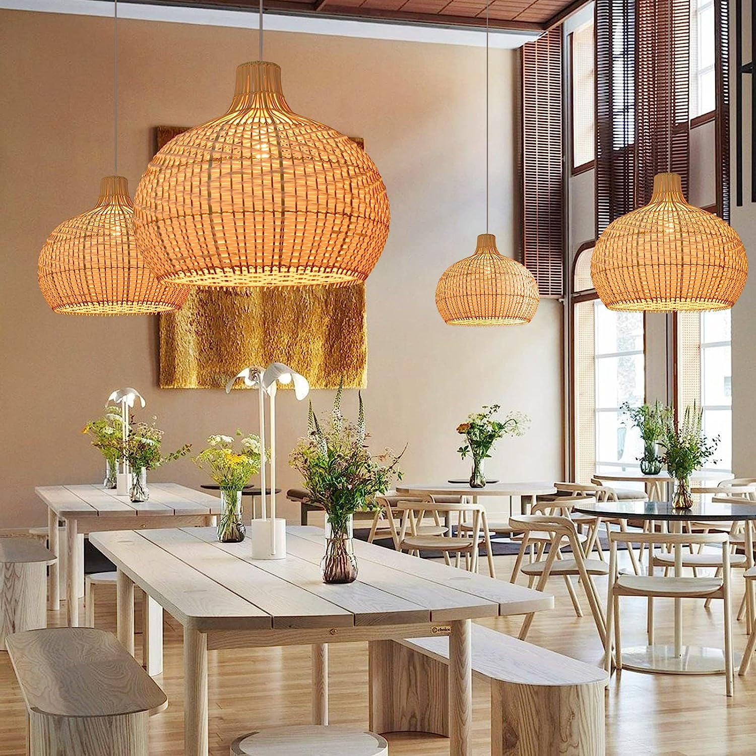 Arturesthome: Boho White Wicker Rattan Chandelier, Pendant Lighting ...