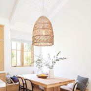Arturesthome Hanging Wicker Lamp Dome Woven Light Fixtures 1-Lights ...