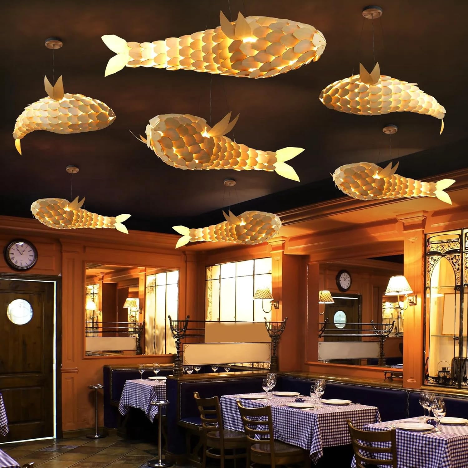 Arturesthome Wooden Fish Shaped Pendant Lights Decorative Rustic ...