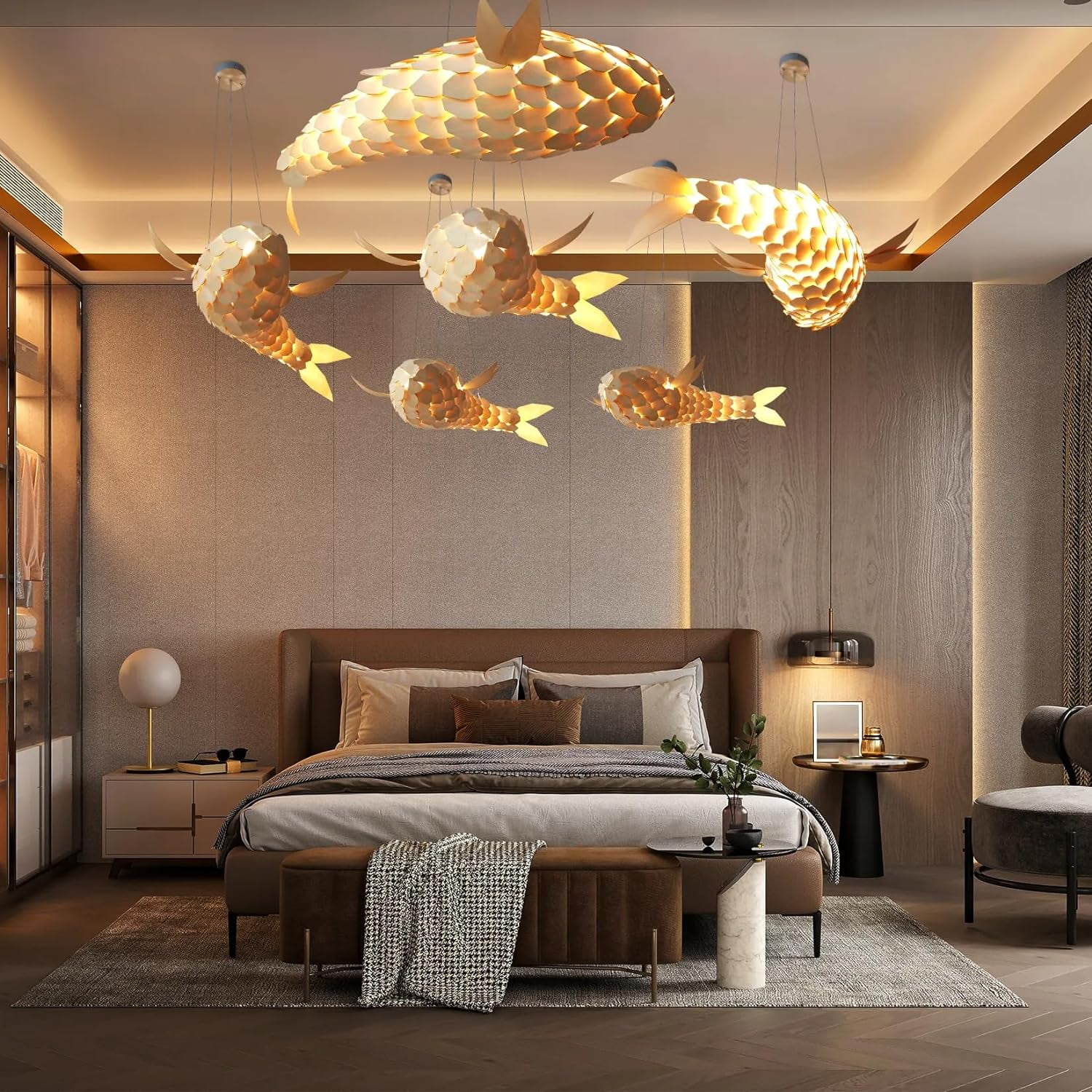 Arturesthome Wooden Fish Shaped Pendant Lights Decorative Rustic ...