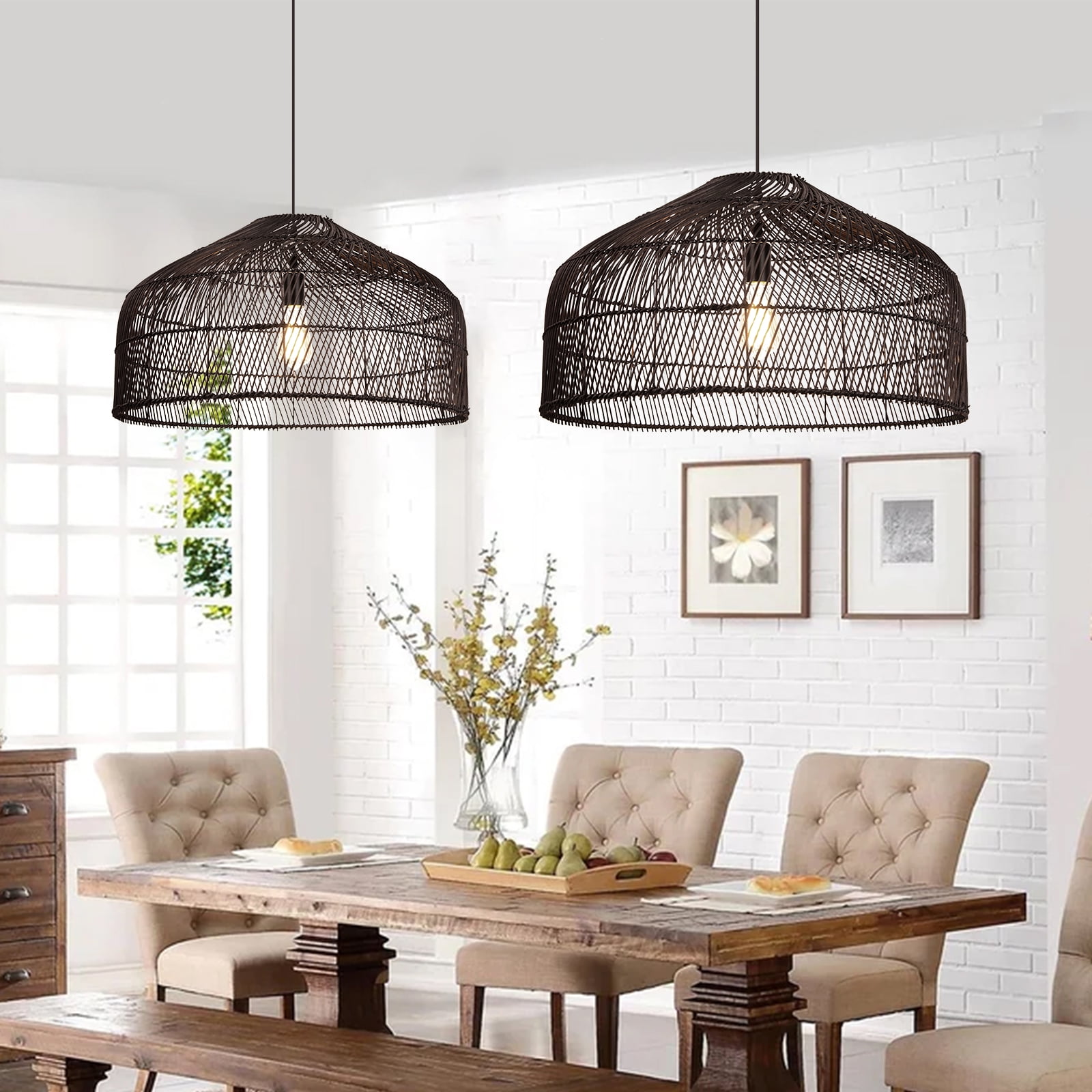 Arturesthome Woven Boho Pendant Light, Rattan Wicker Chandelier Hanging ...
