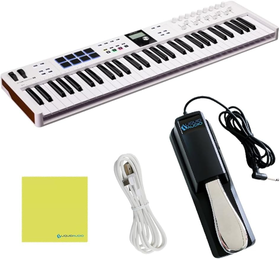 Arturia KeyLab 61 Essential mk3 MIDI Controller BUNDLE with MIDI Keyboard, Keyboard Sustain ...