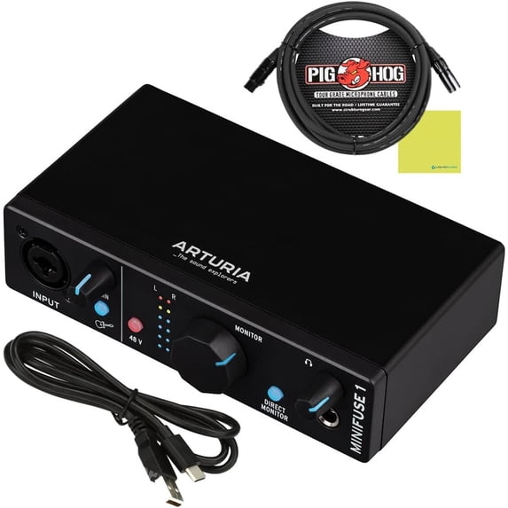 Arturia MiniFuse 1 USB Audio Interface Black Bundle with Pig Hog PHM10 ...