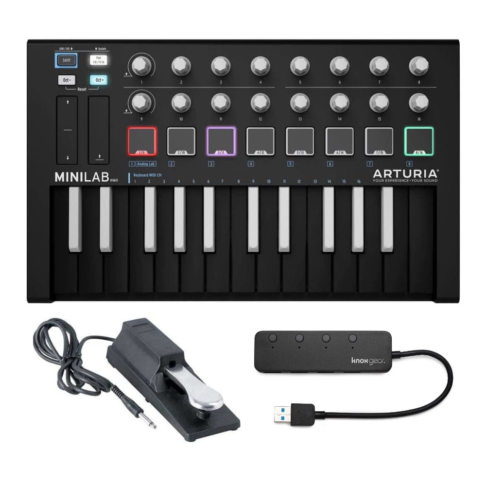 Arturia MiniLab MKII Inverted MIDI Controller (Black) w/ Sustain Pedal ...