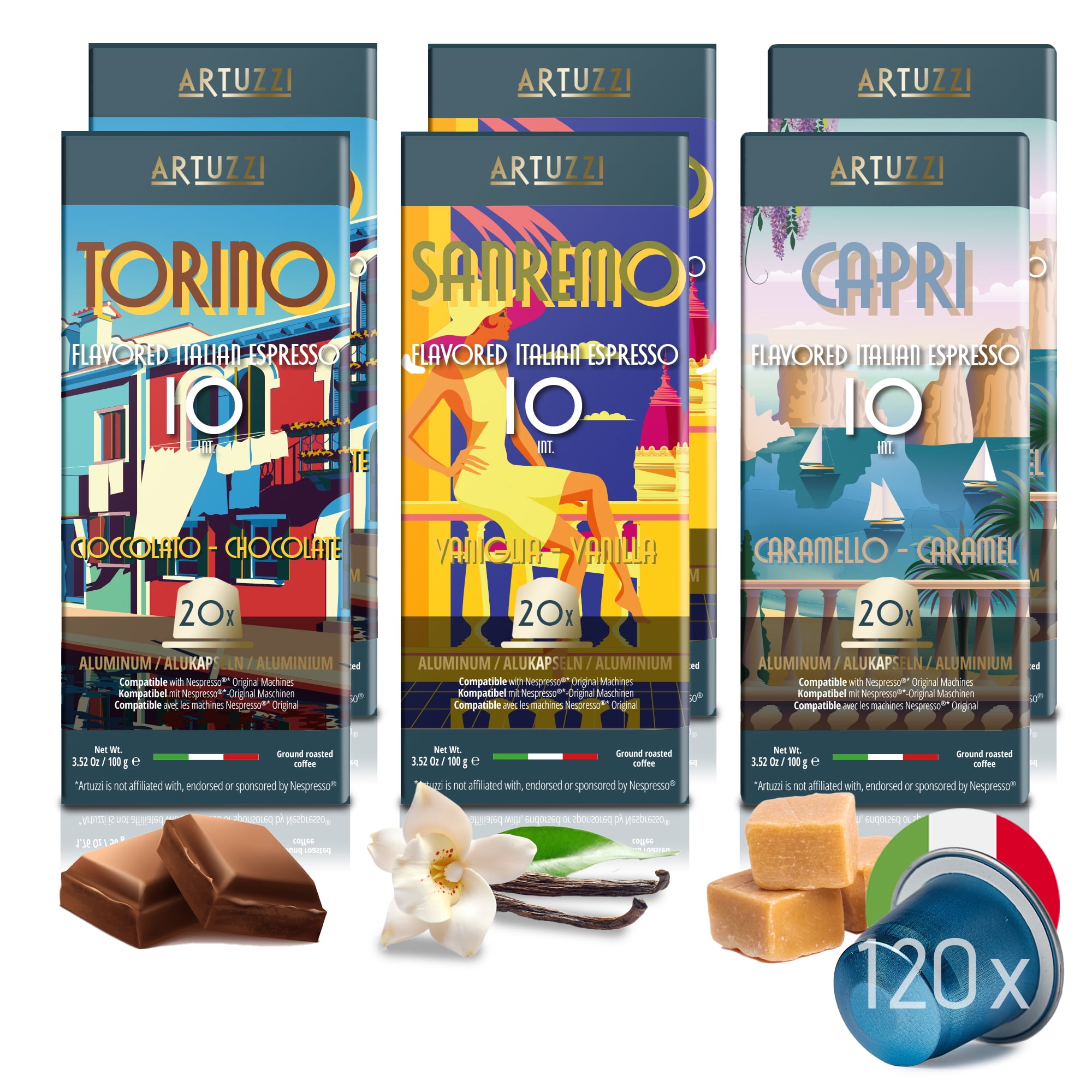 Artuzzi 120ct Classic Flavors - Flavored Espresso Pods Compatible with ...