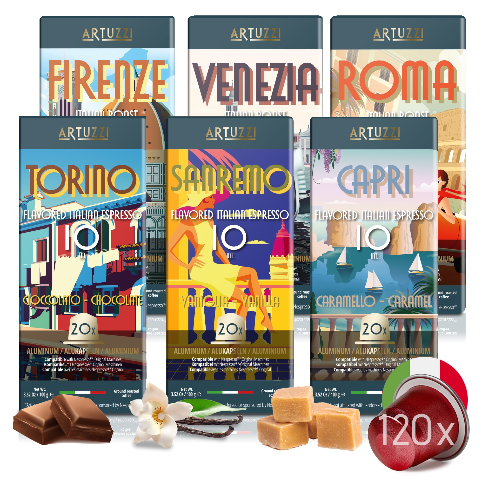 Artuzzi 120ct Italian Espresso's & Flavors Variety Bundle for Nespresso Original Machines ...