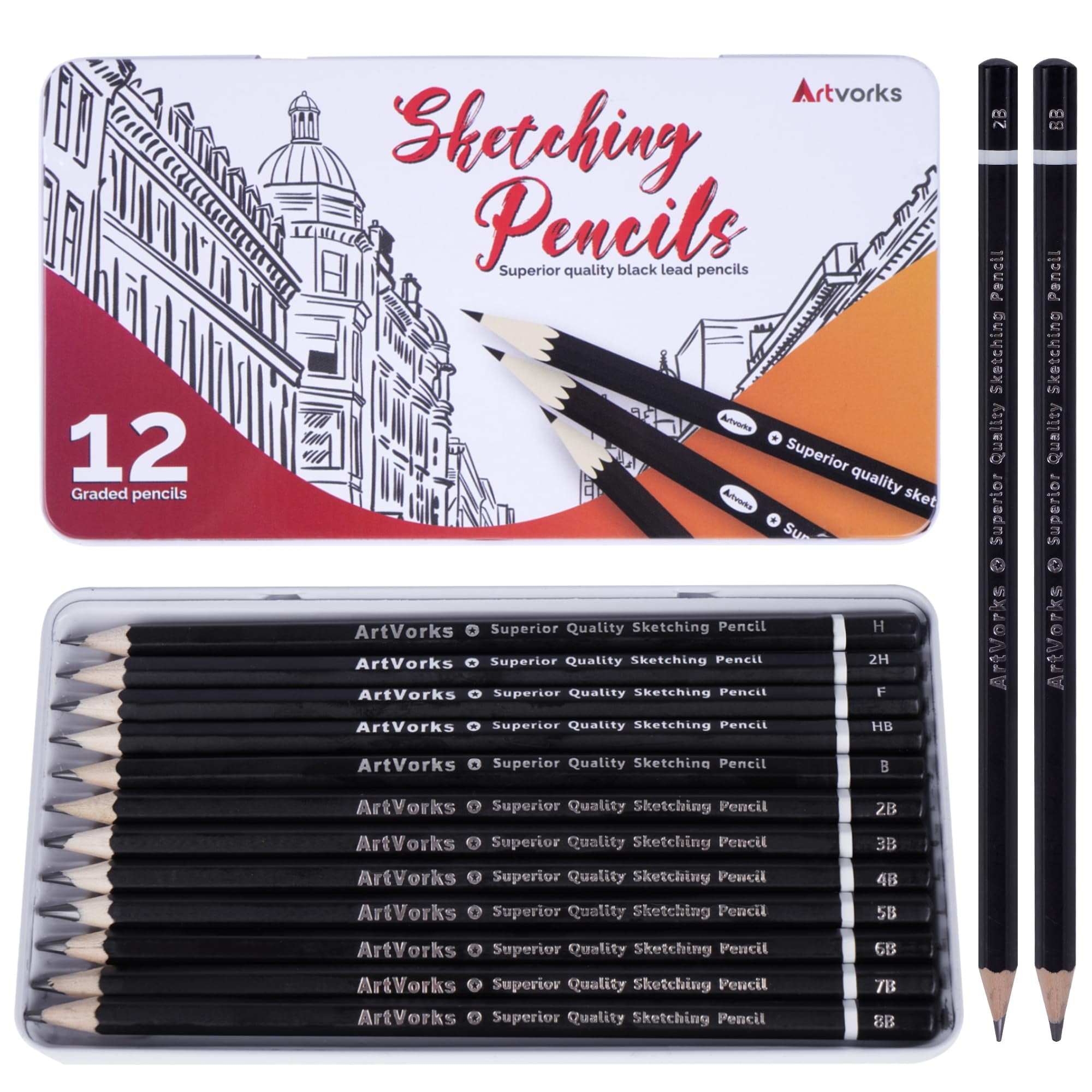 Artvorks 12 PCS Drawing Pencils - Professional Graphite Sketch Pencils ...