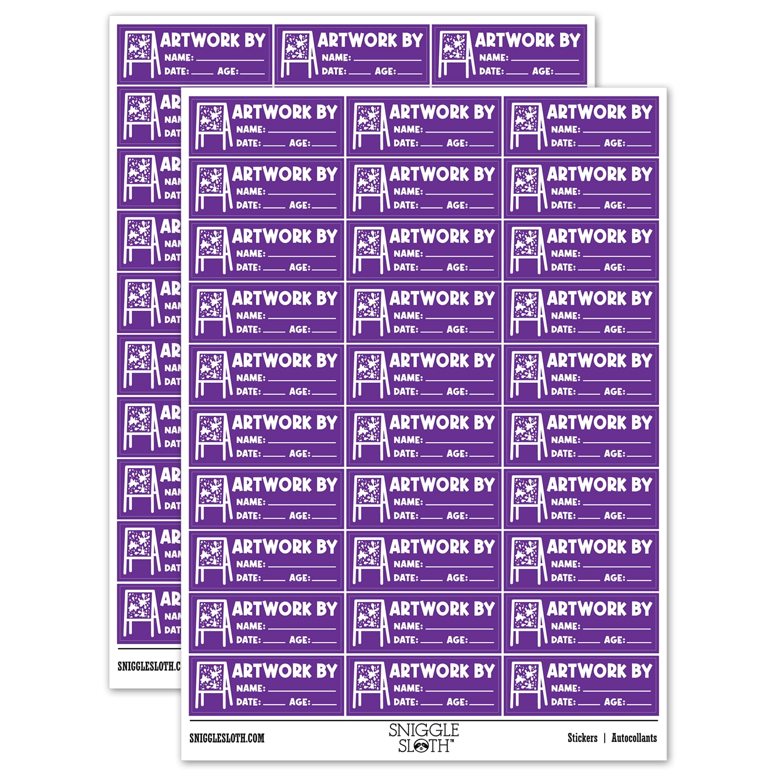 Artwork By Name Date Age Teacher Student School Sticker Set - Purple ...