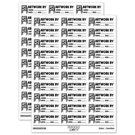 Artwork By Name Date Age Teacher Student School Sticker Set - White ...