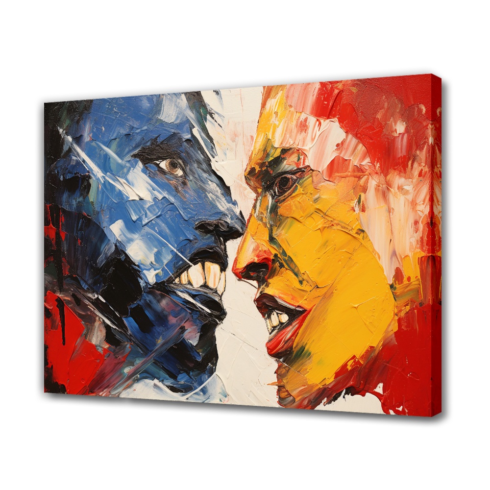 Artwork Depicts Two Abstract Facing Figures With Exaggerated Open ...