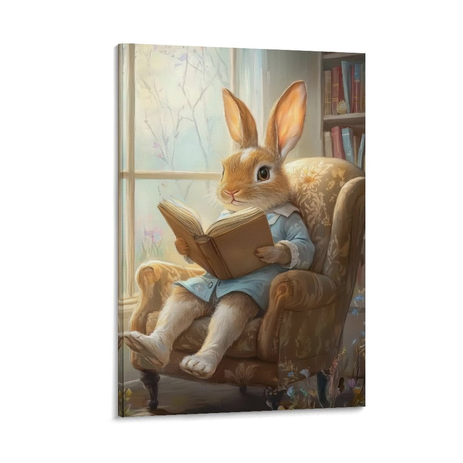 Artwork of A Bunny Reading A Book Poster Decorative Painting Canvas ...