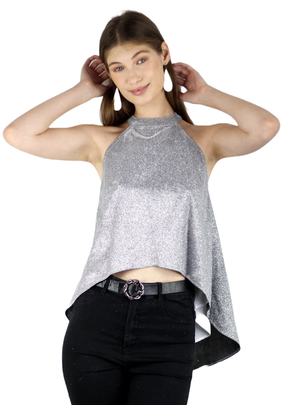 Artyska Women's High Low Glitter Halter Neck Top - Walmart.com