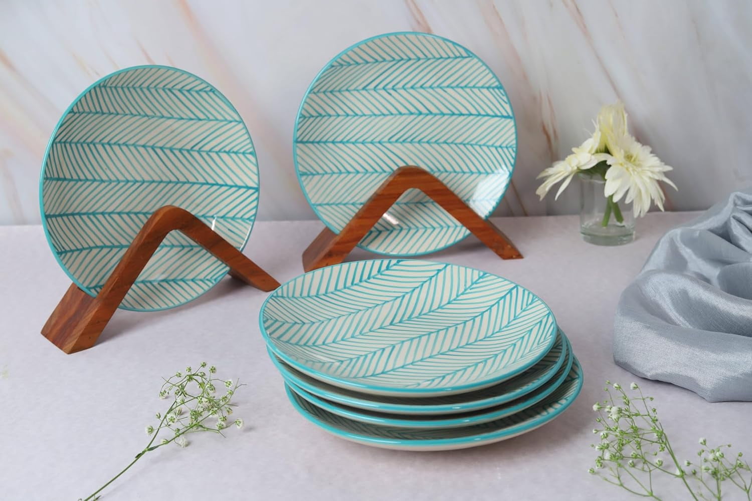 Artysta Green Stripe Small HandPainted Ceramic Studio Pottery Side ...