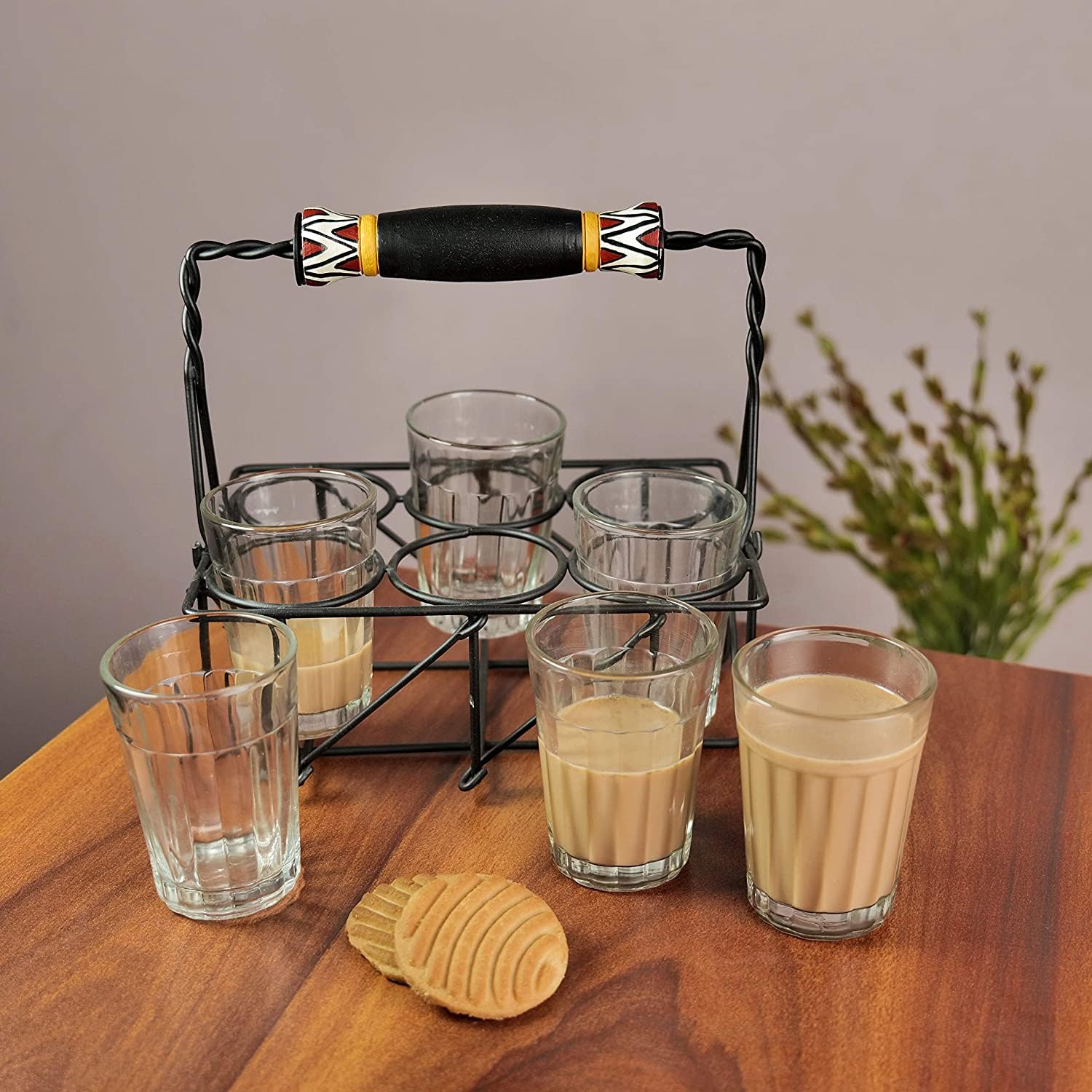Artysta Tribal Transparent Premium Cutting Chai Glass Set with Stand 61 ...