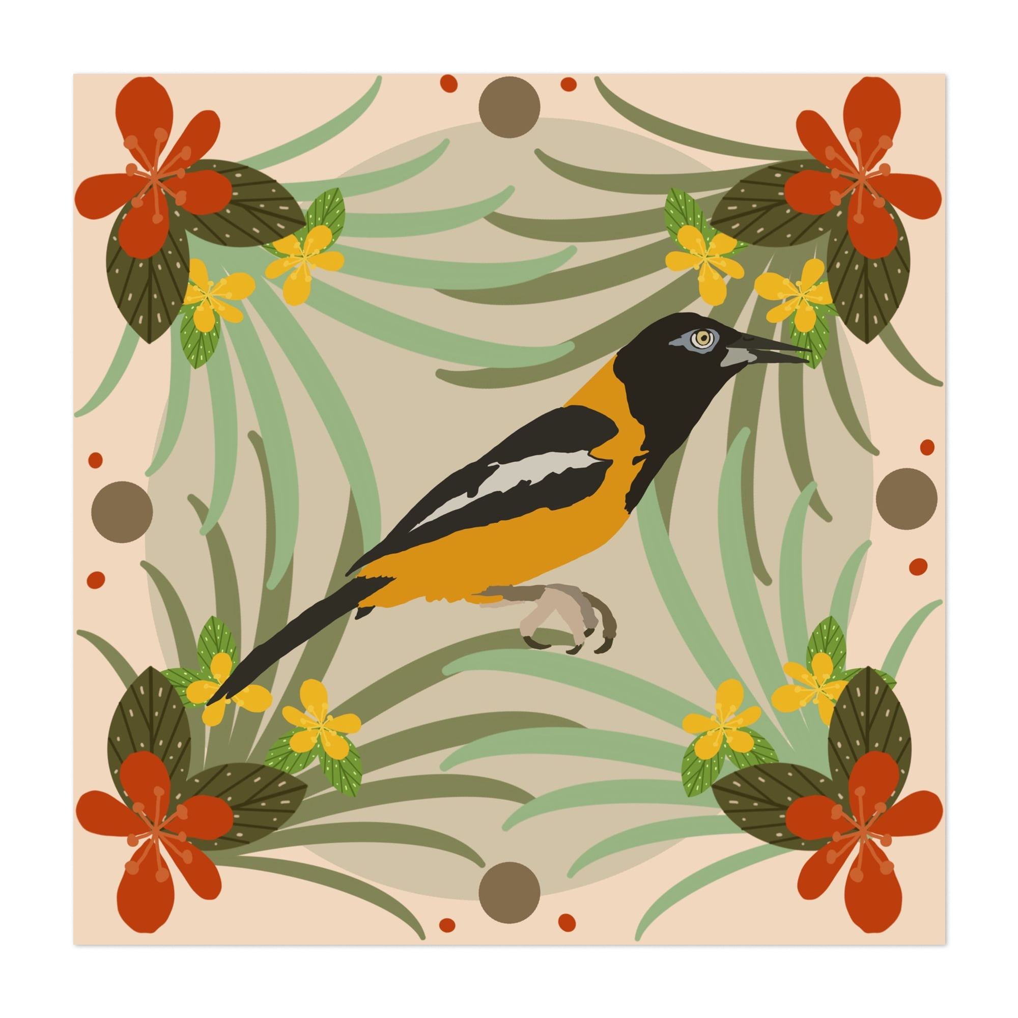 Aruba Bird - Drawing Bird Floral Tropical Pattern Botanical Nature ...