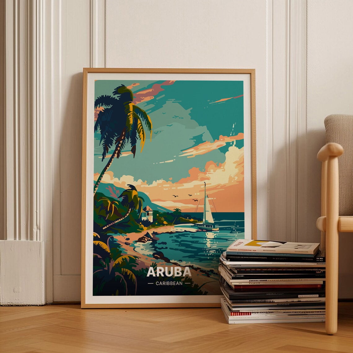 Aruba Caribbean Beach Scene Travel Wall Art, Unframed Canvas 24x36in ...