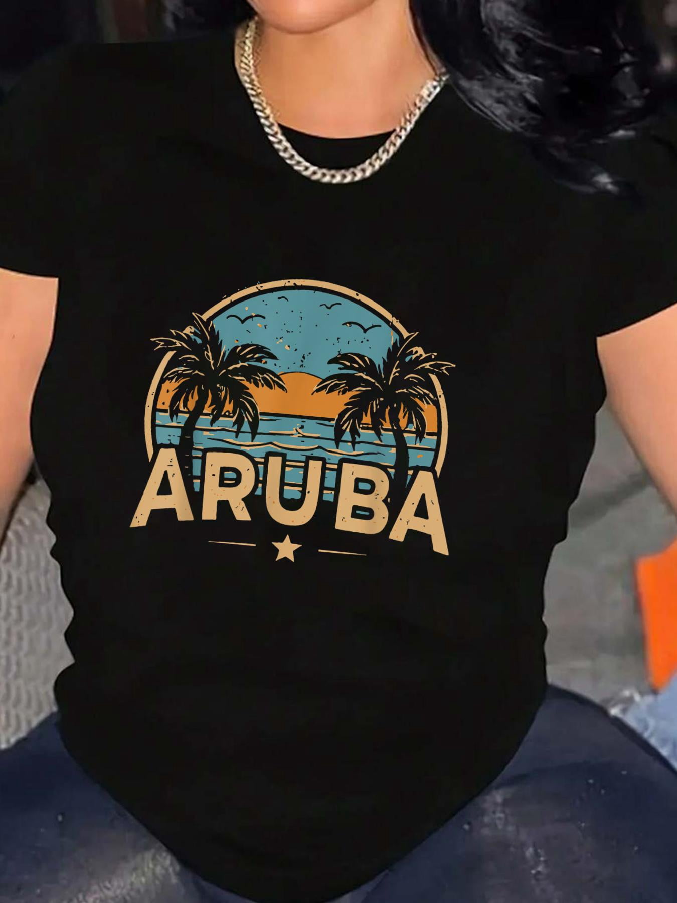 Aruba Caribbean Island T-Shirt Graphic Tee summer Tops For Women Round ...